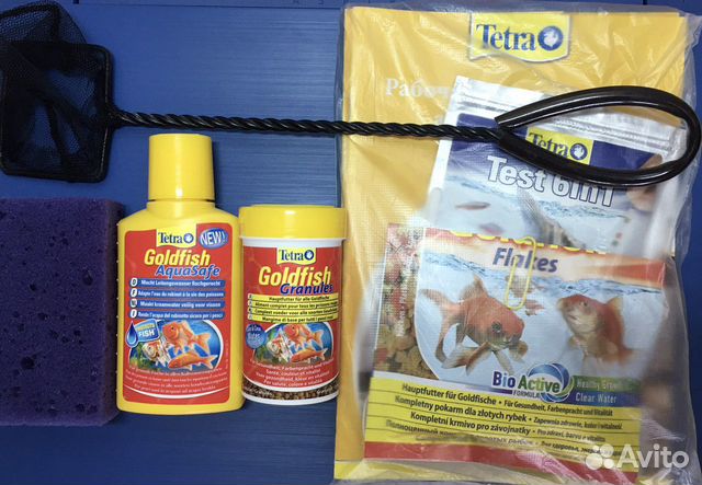 Корм для золотой рыбки/сачок /тест-полоски/аква